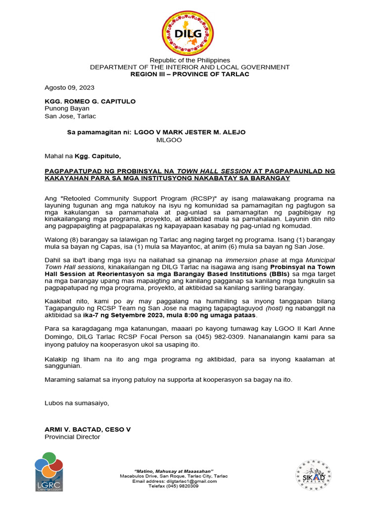 LETTER TO MAYOR CAPITULO Filipino1 | PDF