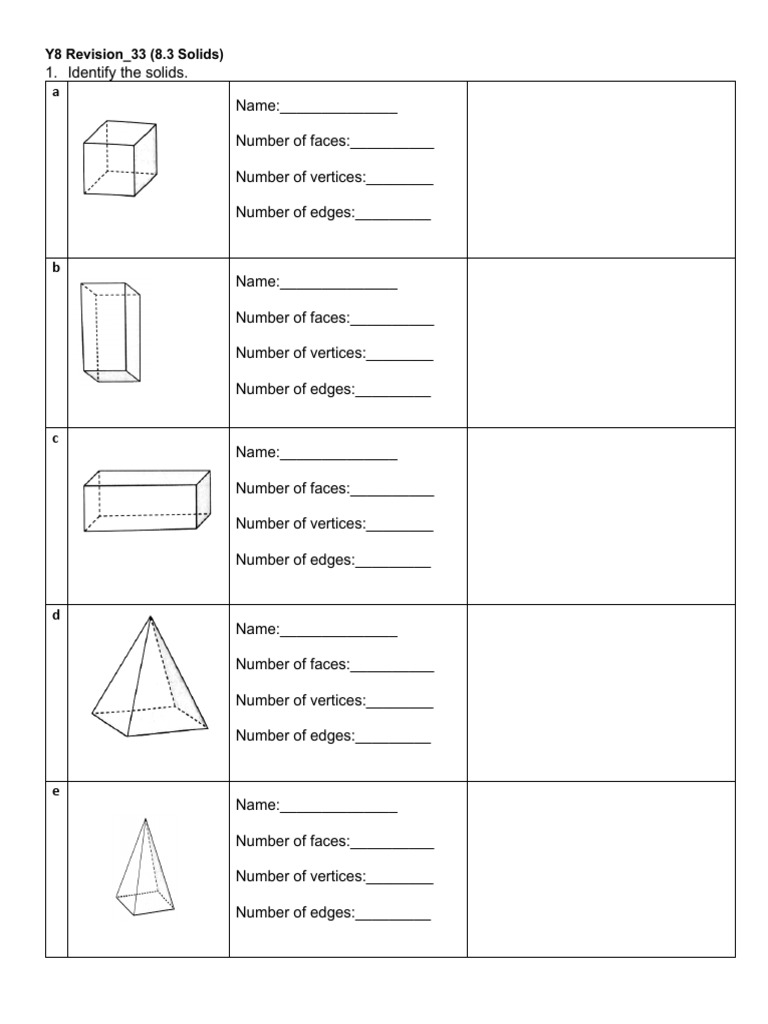 Y7 Revision - 33 (8.2 Solids) | PDF | Area | Length