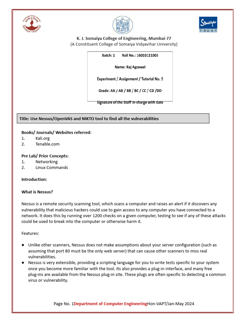 Raj Agrawal - Expt-5 - VAPT | PDF | Computing | Systems Engineering