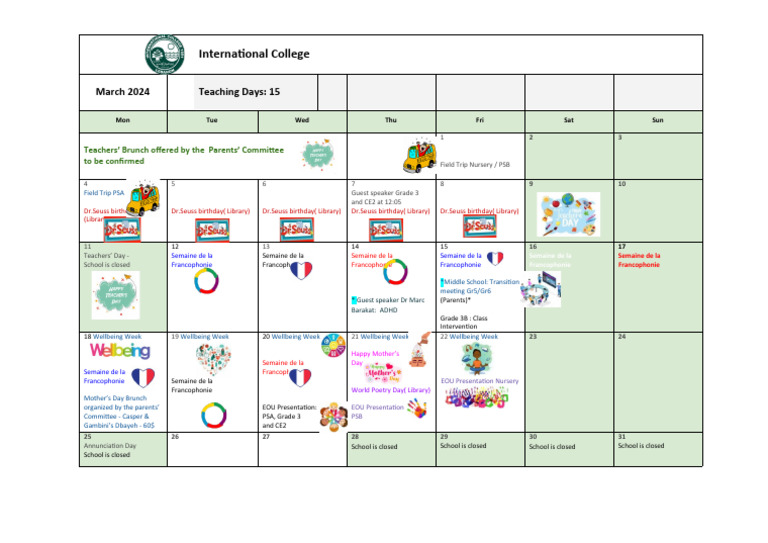 Parents Calendar - March 2024 | PDF