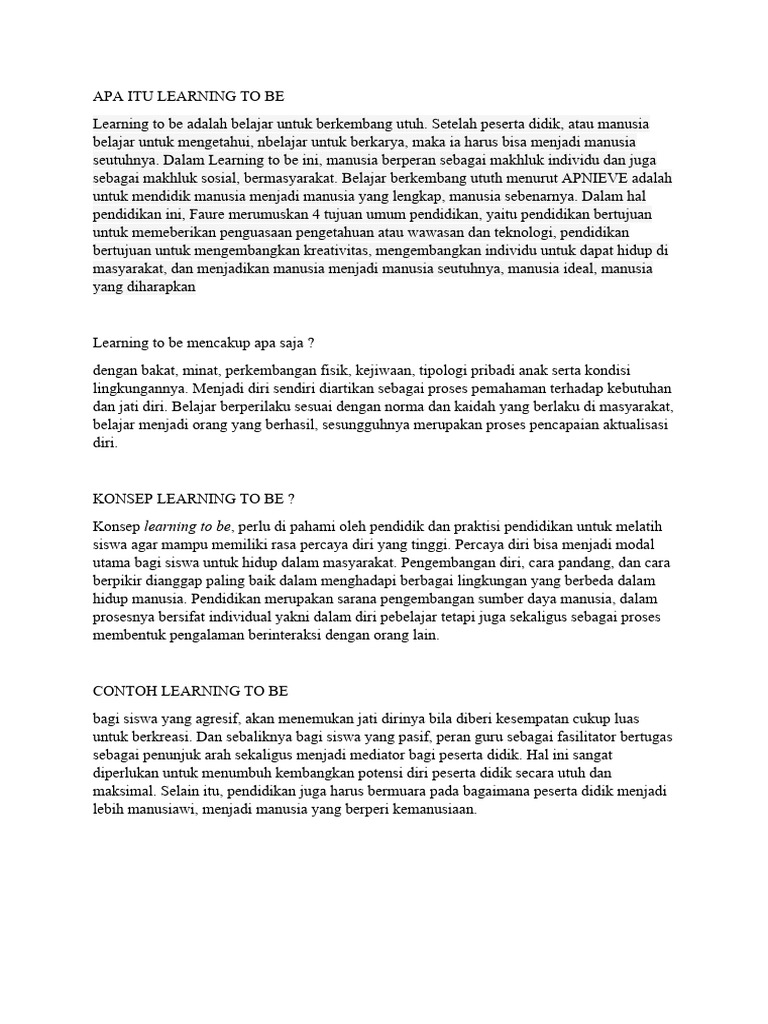 Apa Itu Learning To Be | PDF | Karier & Perkembangan