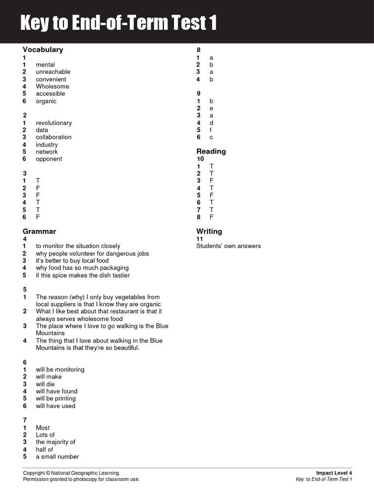 Impact Level 4 End-Of-Term Test 1 Key 0 | PDF | Learning