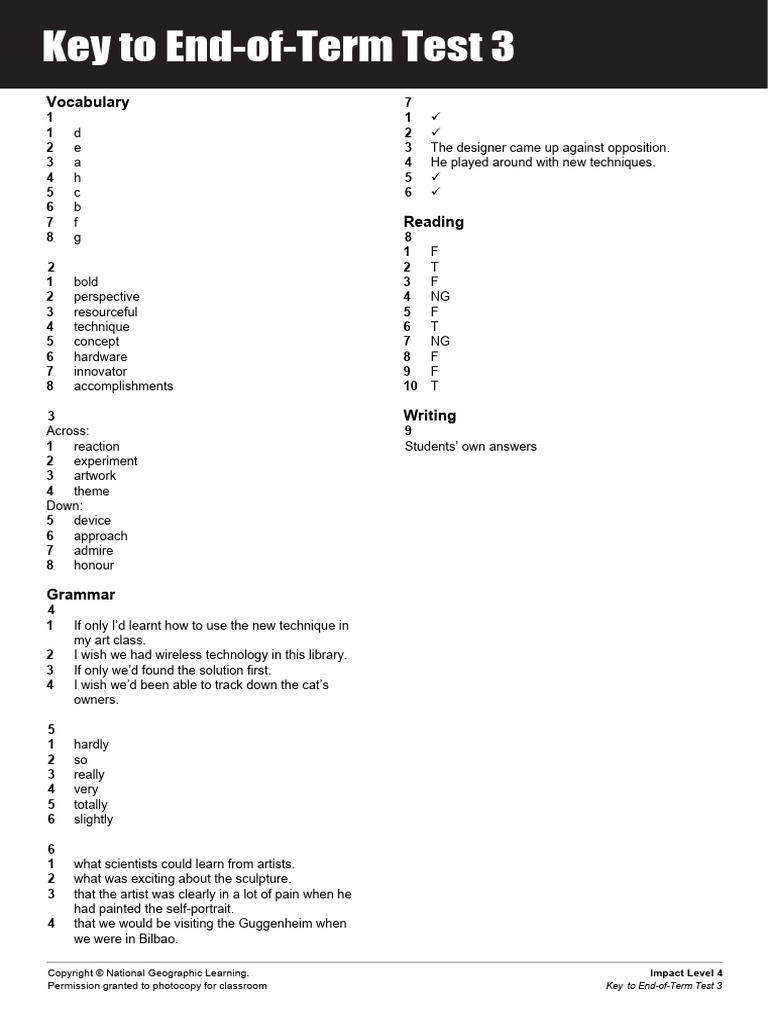 Impact Level 4 End-Of-term Test 3 Key 0 | PDF | Cognition | Learning