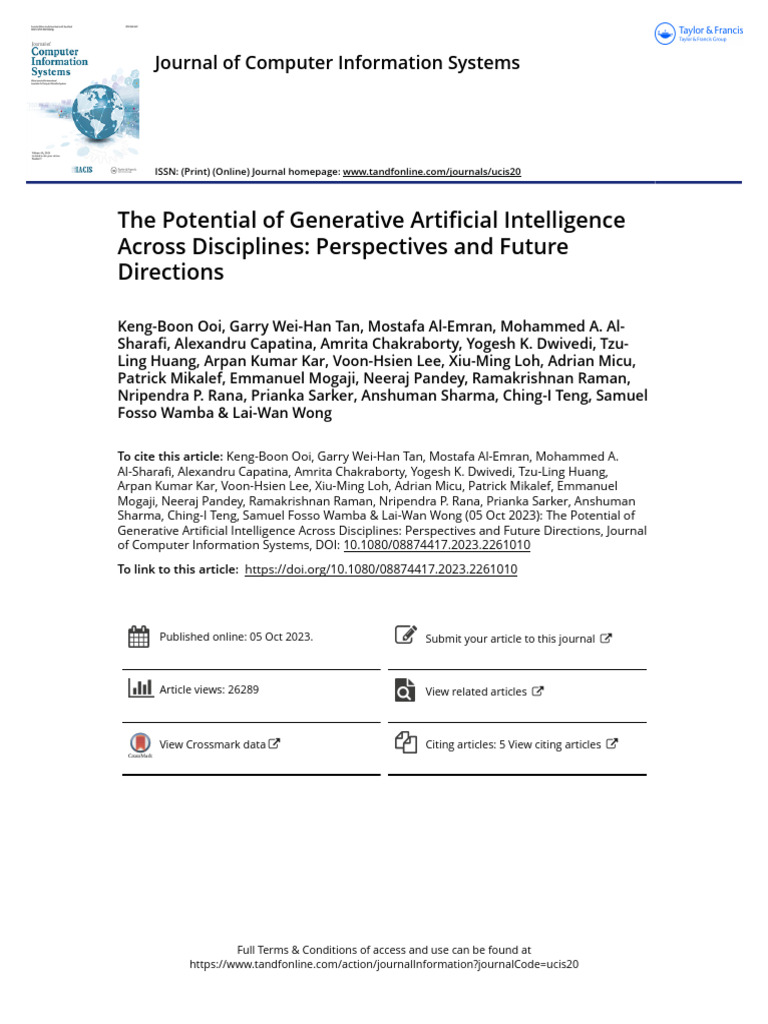 The Potential of Generative Artificial Intelligence Across Disciplines Perspectives and Future ...