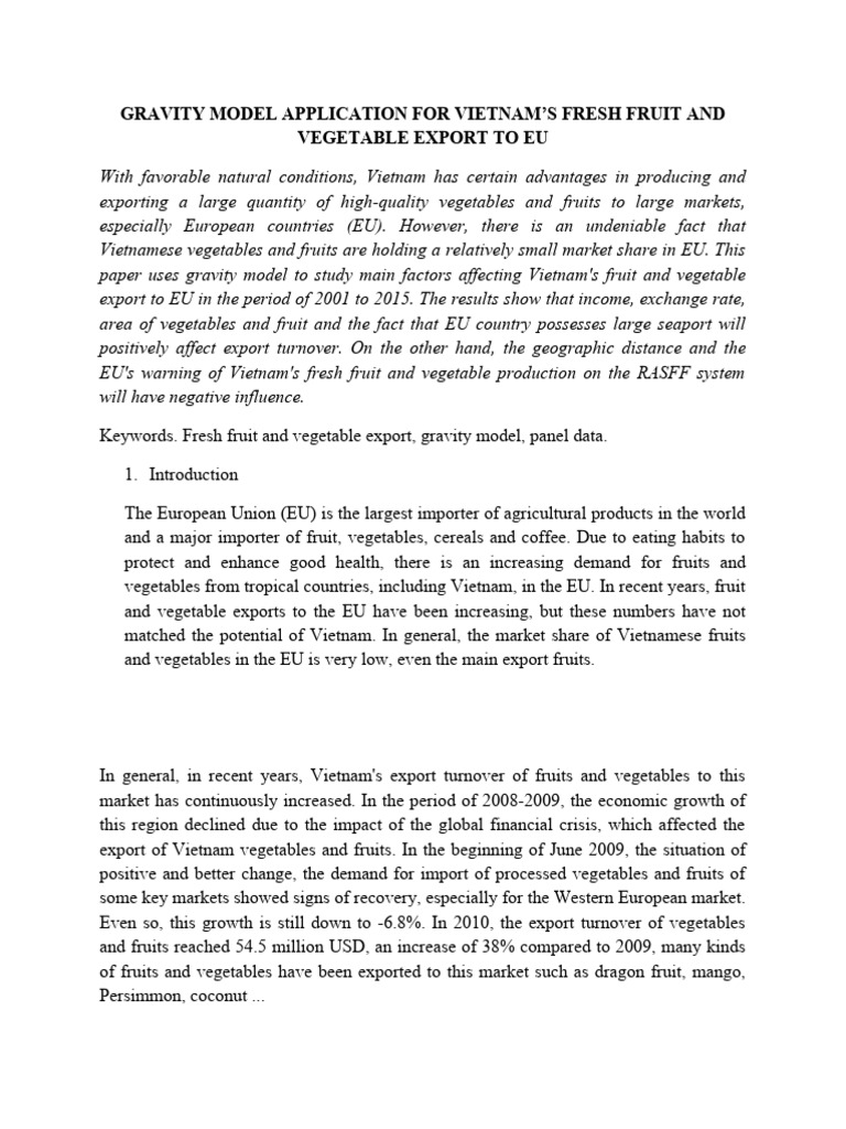 GRAVITY MODEL APPLICATION FOR VIETNAM | PDF
