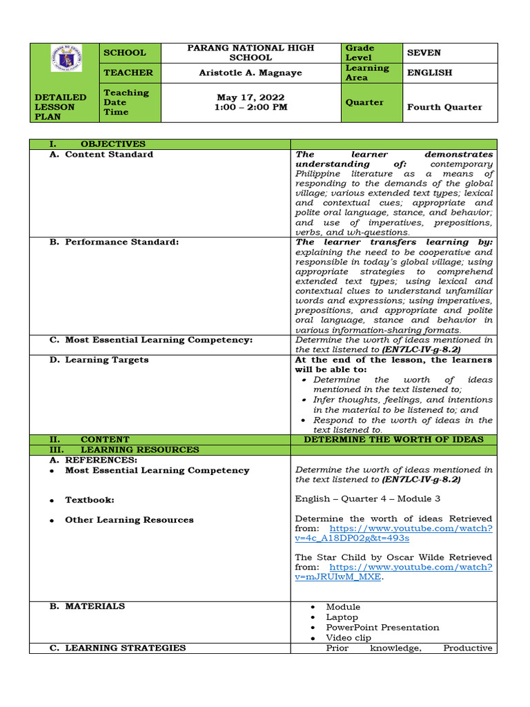 English JHS | PDF | Narrative | Learning