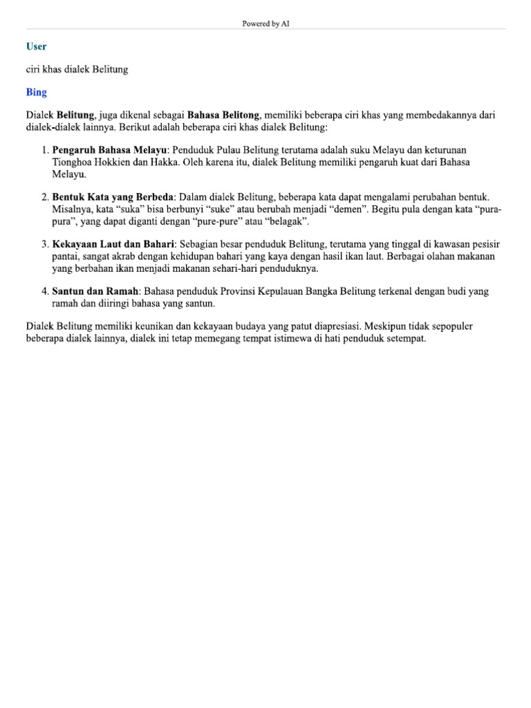 Ciri Khas Bahasa Dialek Suku Melayu Belitung | PDF