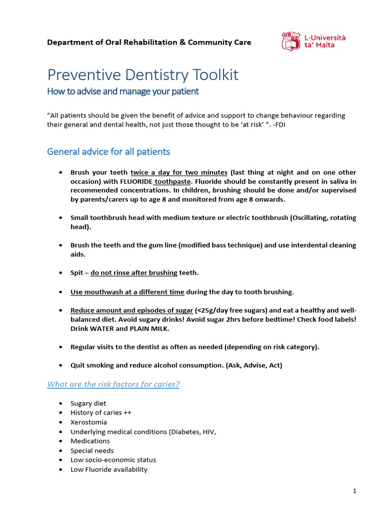Preventive Dentistry Toolkit | PDF | Toothbrush | Oral Hygiene