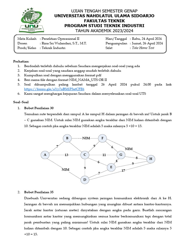 Soal UTS Penelitian Operasional II | PDF