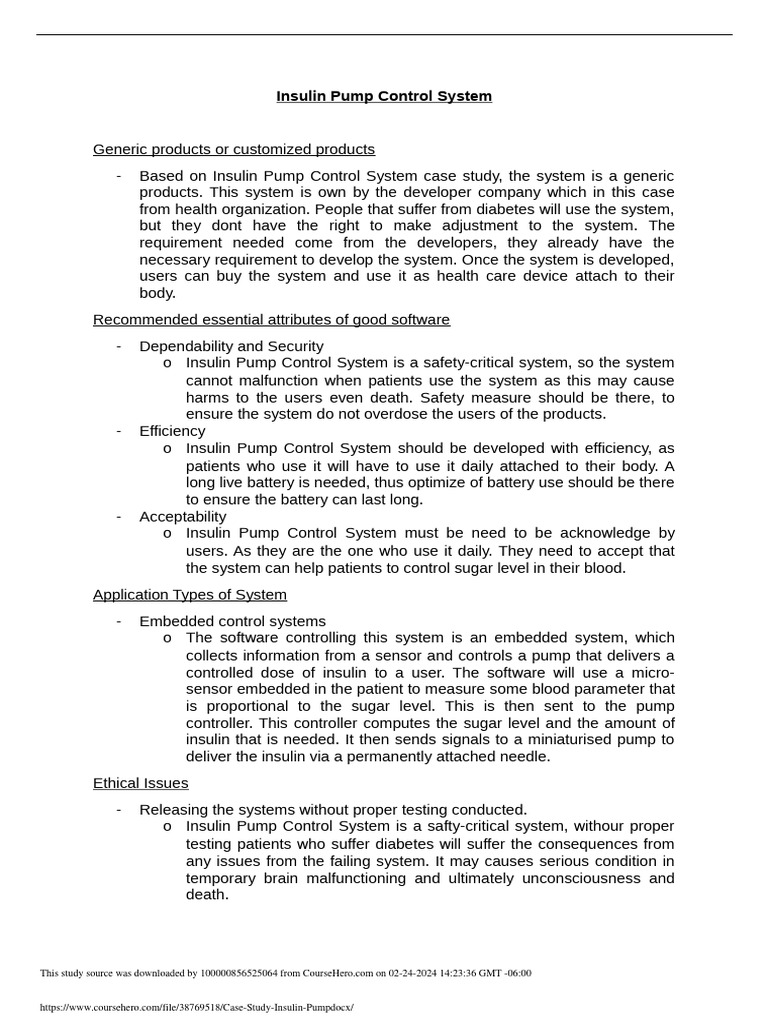Case Study Insulin Pump | PDF | Software Development Process | Insulin