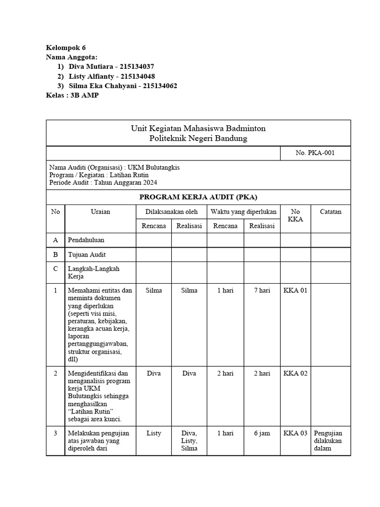 KELOMPOK 6 - Menyusun Program Kerja Audit | PDF