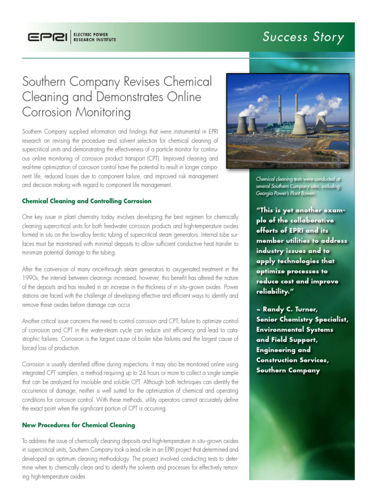 Southern Company Revises Chemical Cleaning and Demonstrates Online ...