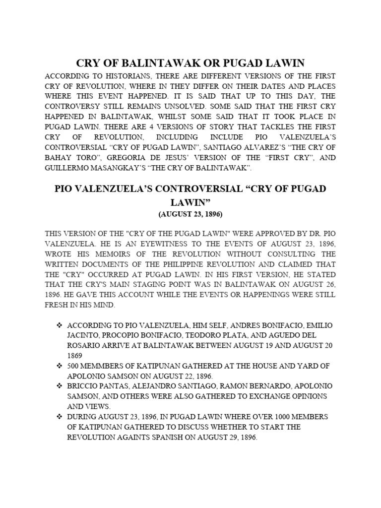 Cry of Balintawak or Pugad Lawin | PDF | Spanish East Indies | Philippines