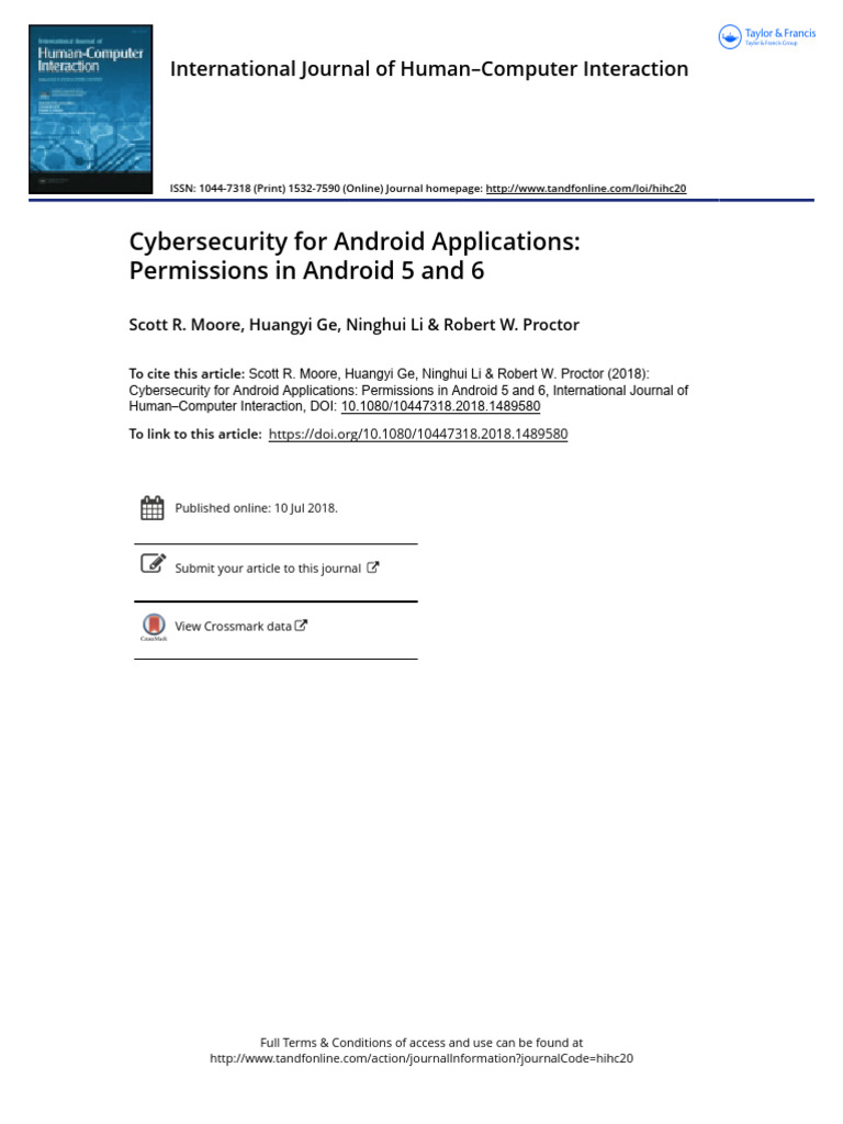 Cybersecurity For Android Applications: Permissions in Android 5 and 6 | PDF | Android ...