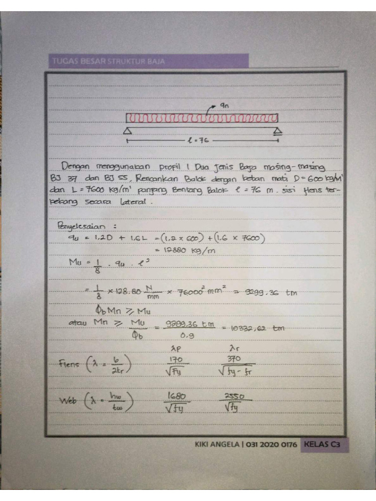 Uts - Kiki Angela 03120200176 - Struktur Baja | PDF