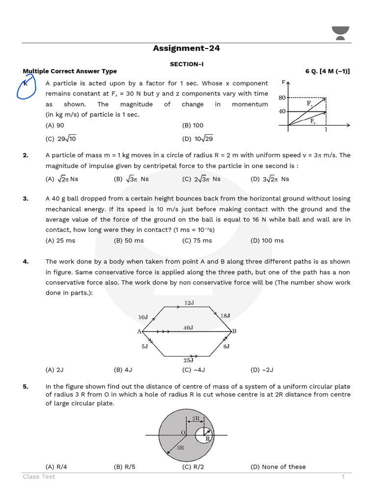 Assignment-24: Section-I Multiple Correct Answer Type 6 Q. (4 M (-1) ) 1 | Download Free PDF ...