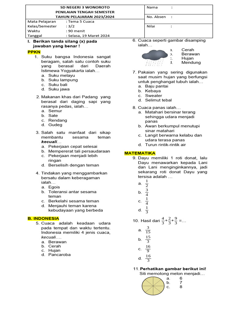 Soal PTS Kelas 3 Tema 5 Oke | PDF