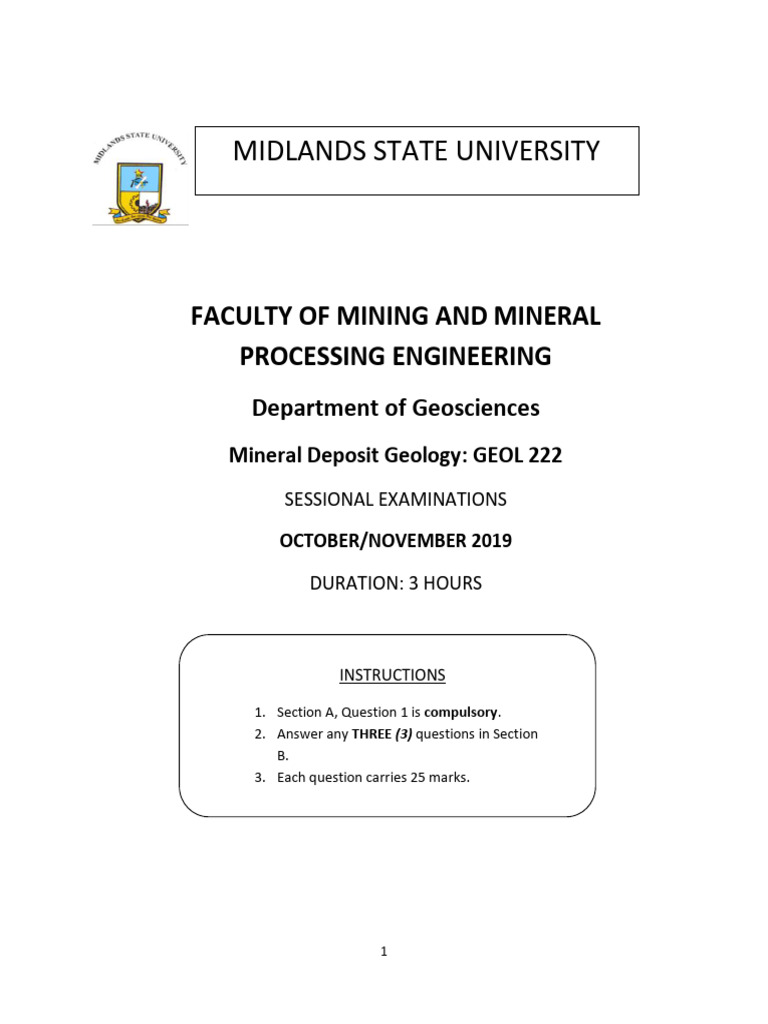 Mineral Deposit Geology Exam 2019 | PDF | Social Science | Technology ...