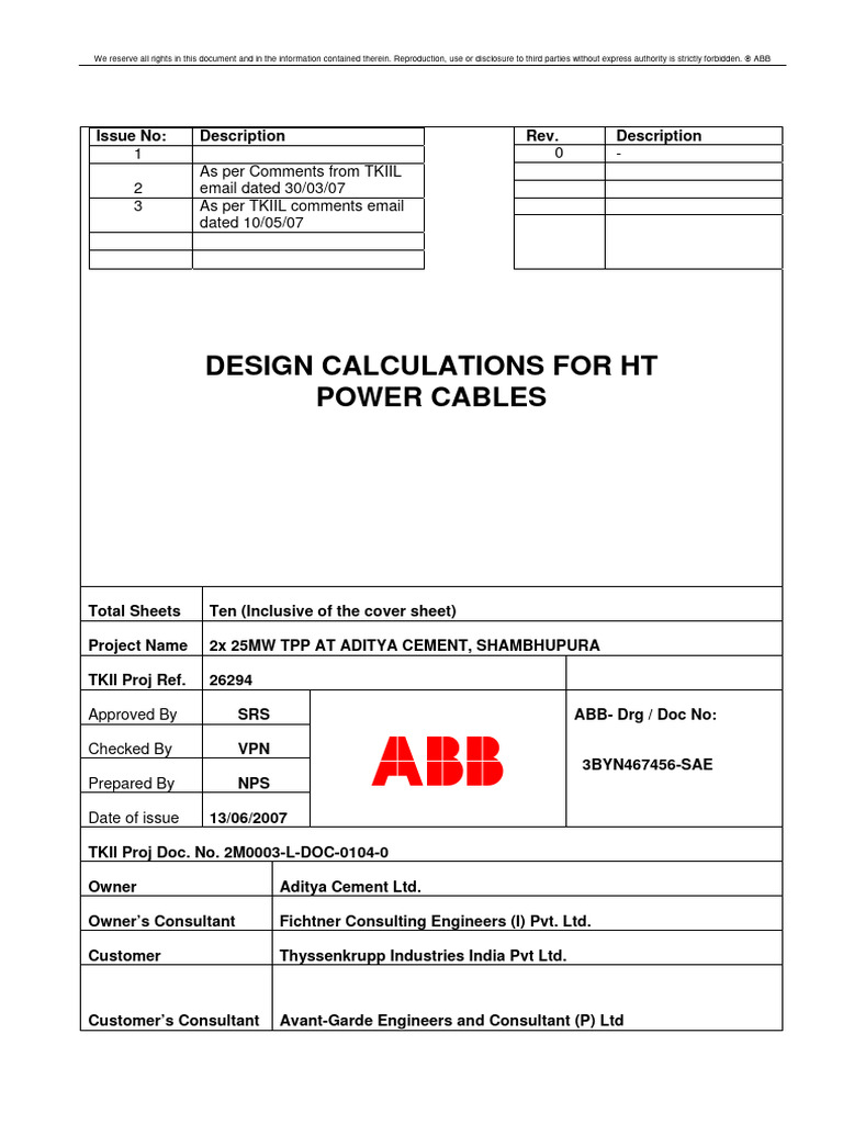 HT_CableSizing CALCULATION | PDF | Electrical Resistance And ...