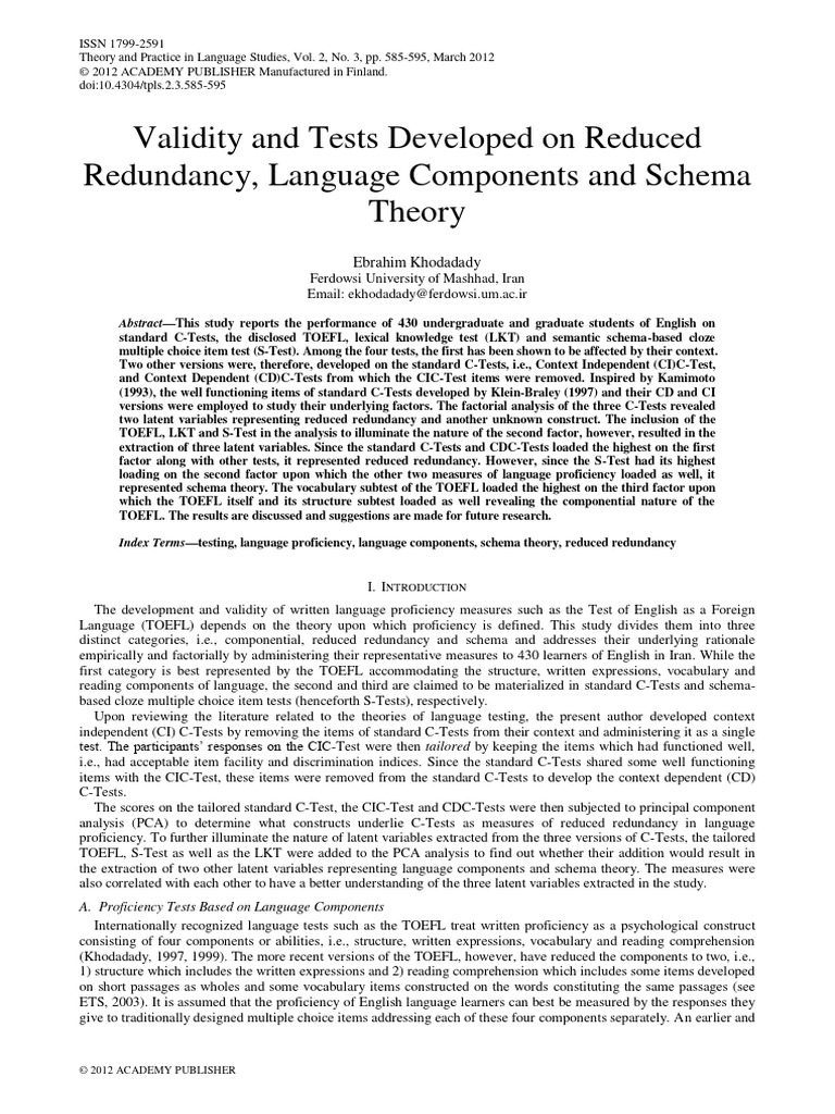 Validity and Tests Developed On Reduced Redundancy | PDF | Schema ...