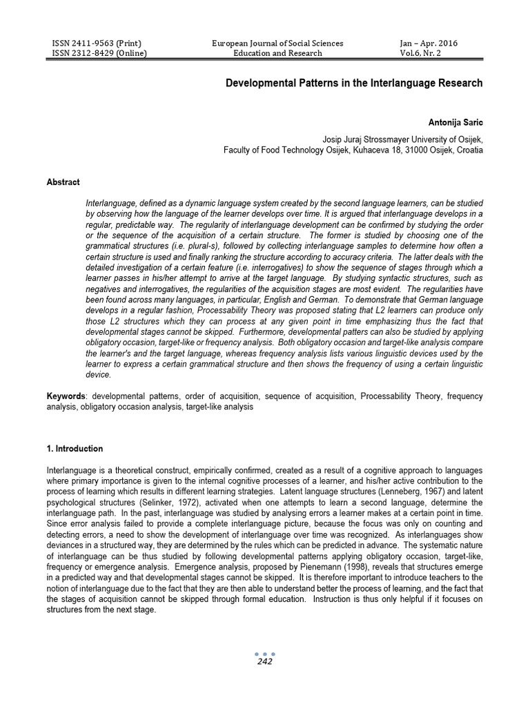 Developmental Patterns in The Interlanguage Resear | PDF | Second Language Acquisition ...