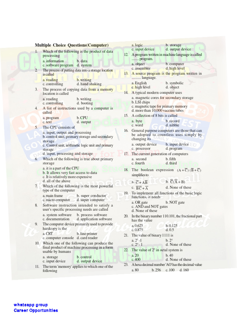 Computer Multiple Choice 120 Questions | PDF | Computer Data Storage | Input/Output