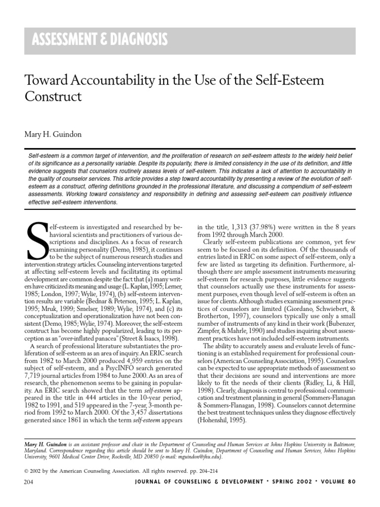 Self-Esteem Assessment in Counseling | PDF | Self Esteem | Self Concept