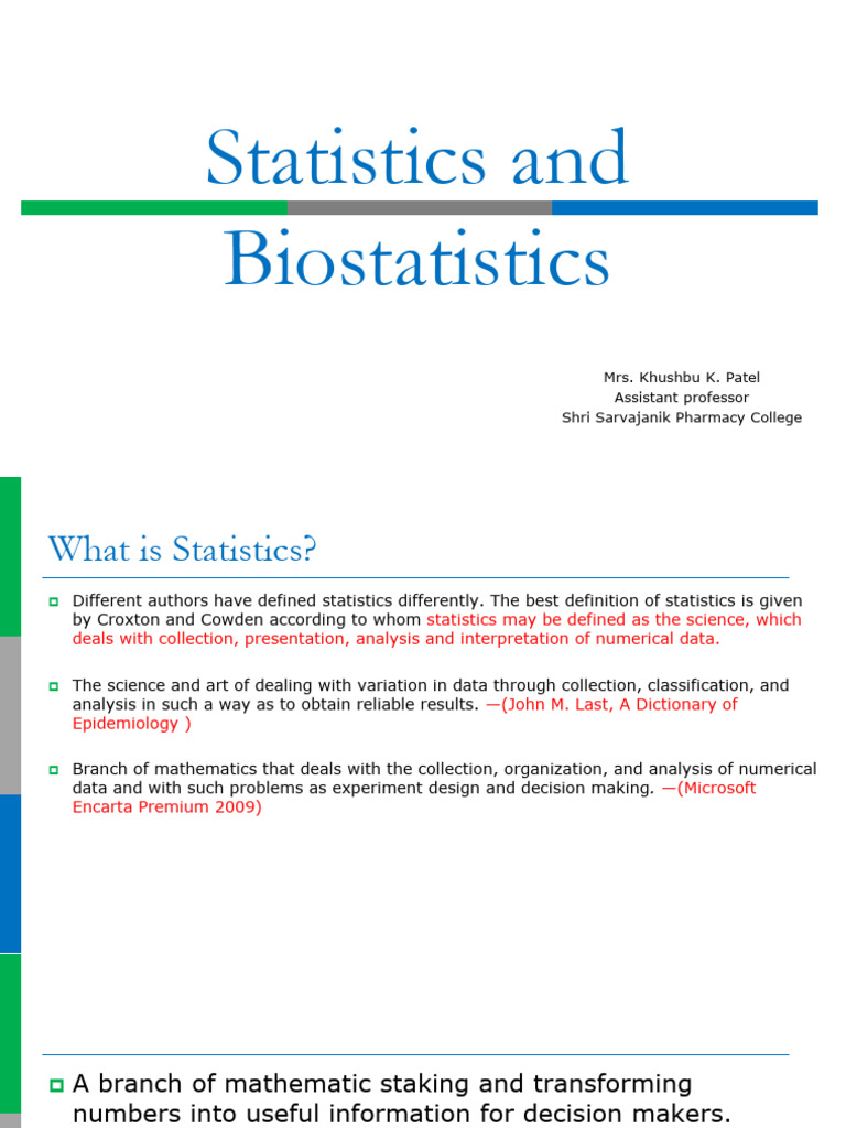 Statistics And Biostatistics Mrs Khushbu K Patel Assistant Professor