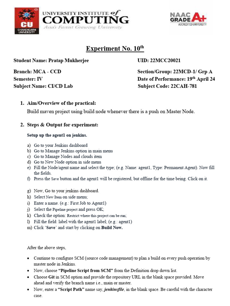 22MCC20021 Cicd 10 | PDF | Version Control | Computer Programming