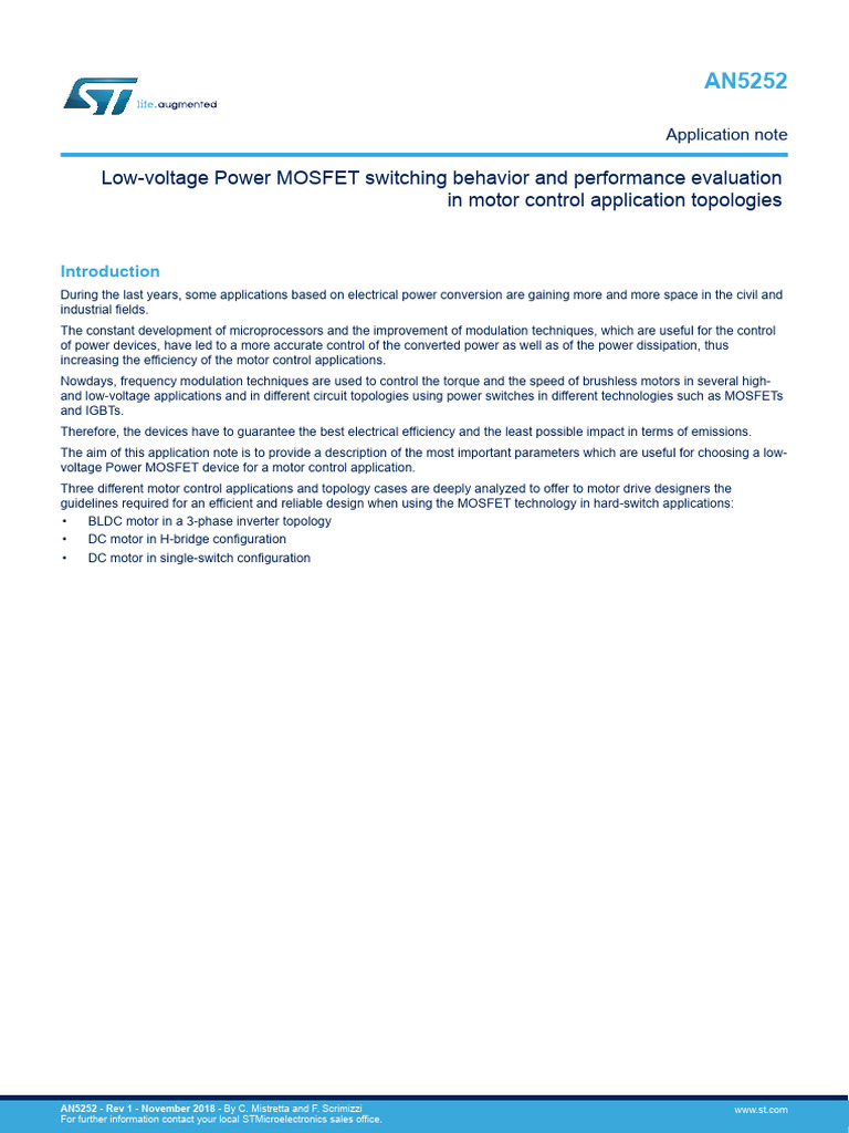 An5252 Lowvoltage Power Mosfet Switching Behavior And Performance Evaluation In Motor Control