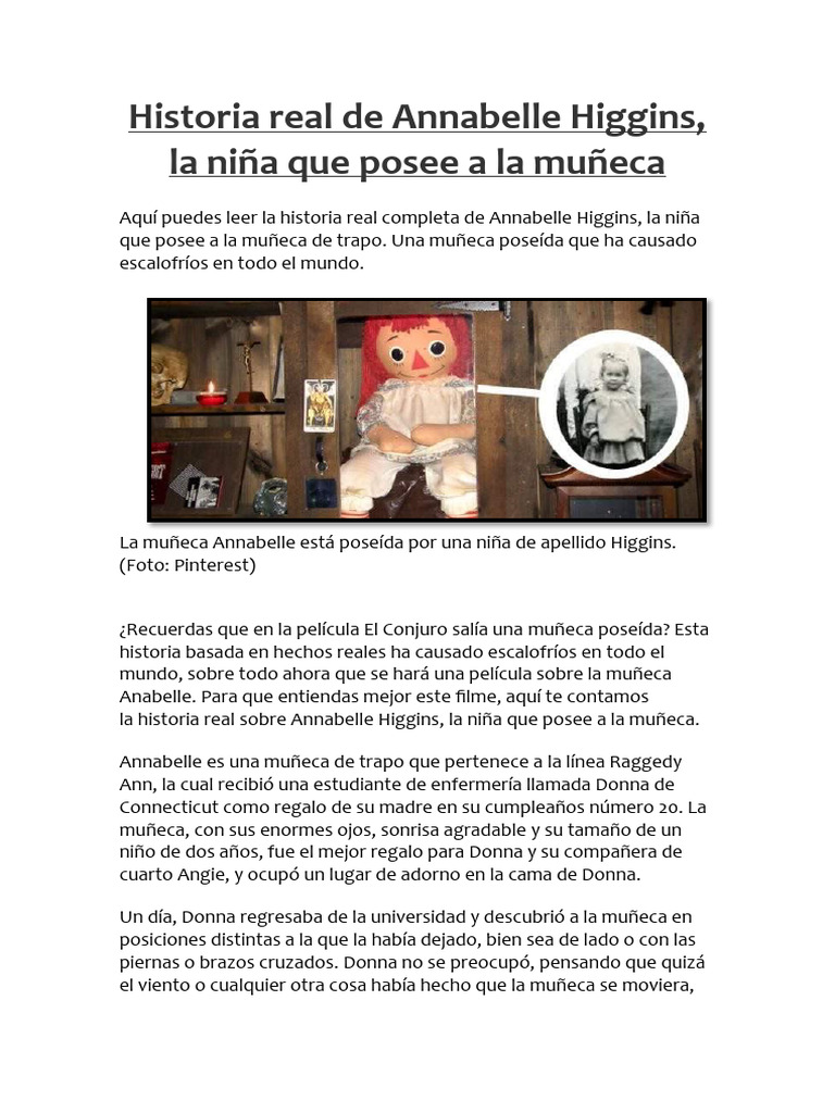 Historia Real de Annabelle Higgins | PDF Historia Real de Annabelle Higgins | PDF