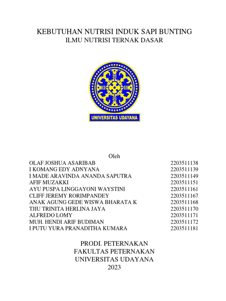 Nutrisi Sapi Bunting: Kebutuhan dan Perawatan | PDF
