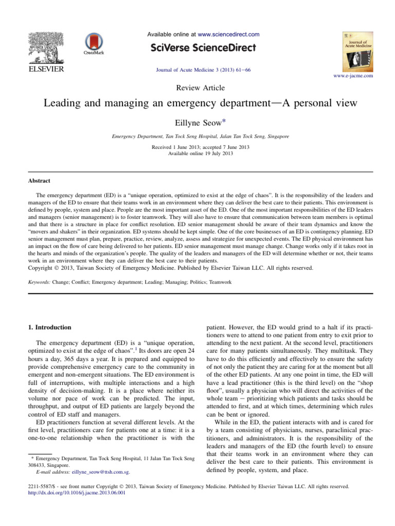 Leading and Managing and ED | PDF | Emergency Department | Leadership