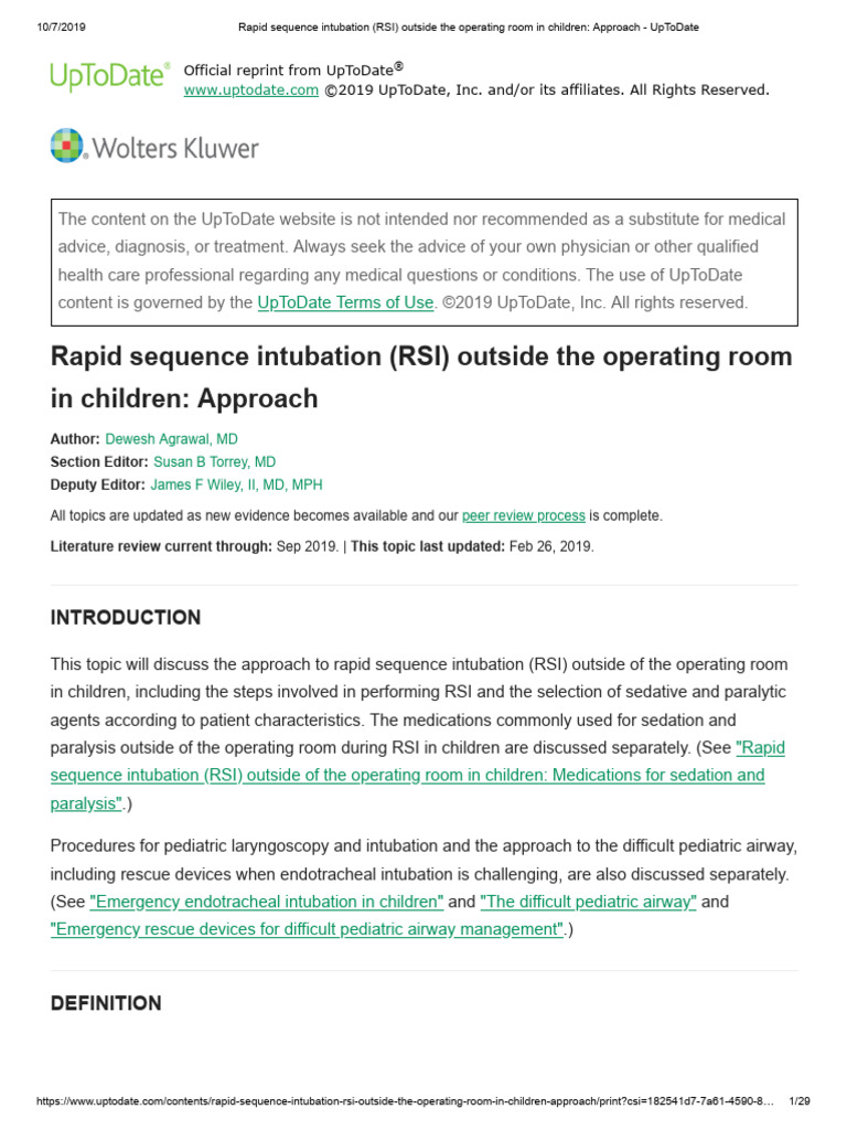 Rapid Sequence Intubation (RSI) Outside The Operating Room in Children ...