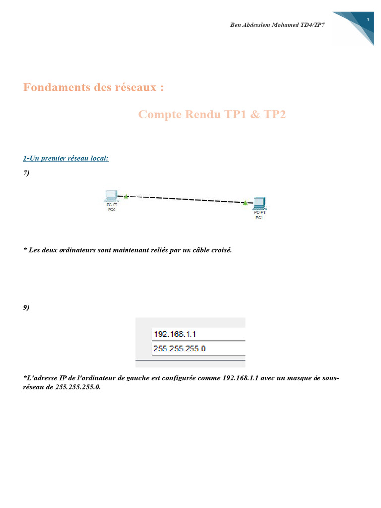 Compte Rendu TP1 Et TP2 Réseaux | PDF | Adresse IP | Protocoles de communication