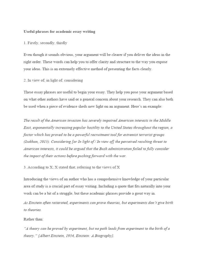 Academic Essay Writing Phrases | PDF | Essays | Phrase