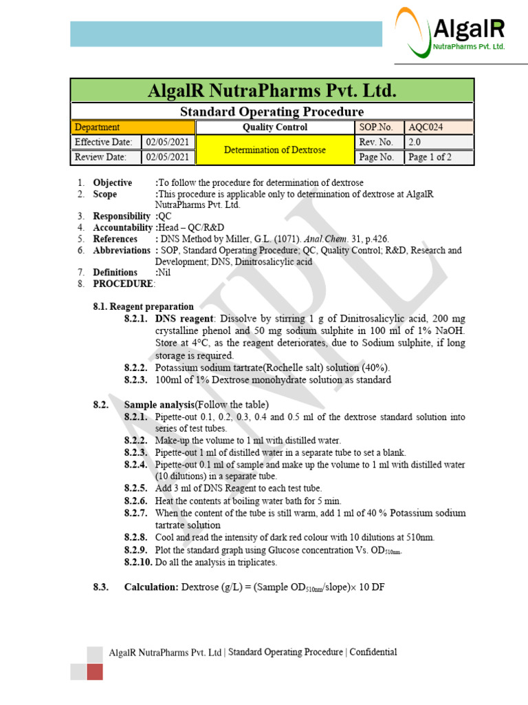 Determination of Dextrose | PDF | Glucose | Sodium Hydroxide