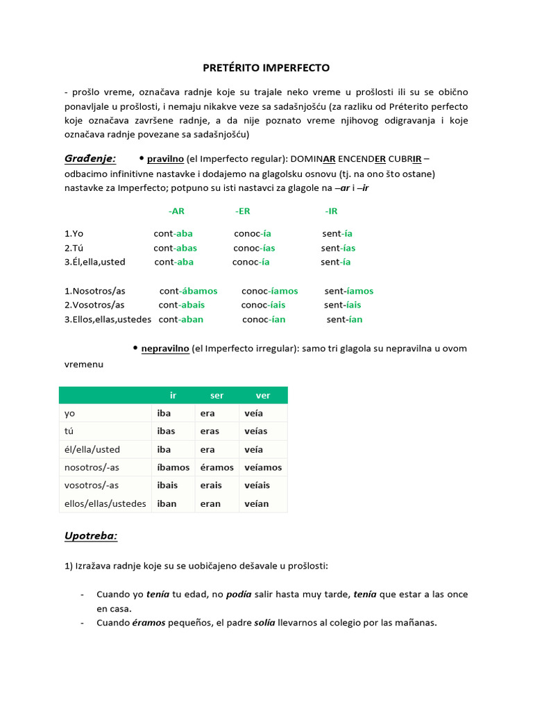 Pretérito Imperfecto | PDF | Gramática