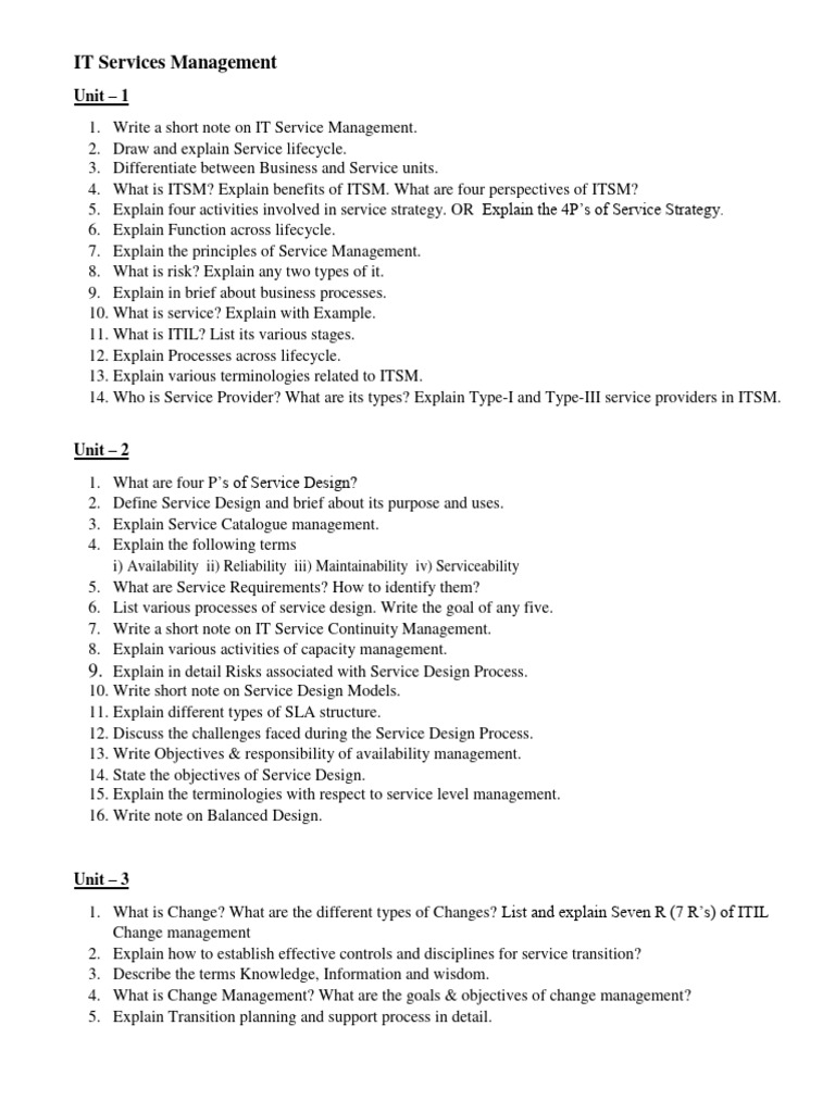 ITSM Question Bank | PDF | Benchmarking | It Service Management