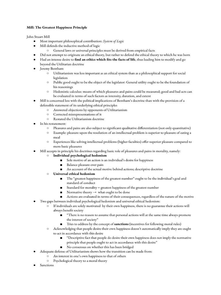 Mill's Greatest Happiness Principle Explained | PDF | Utilitarianism ...