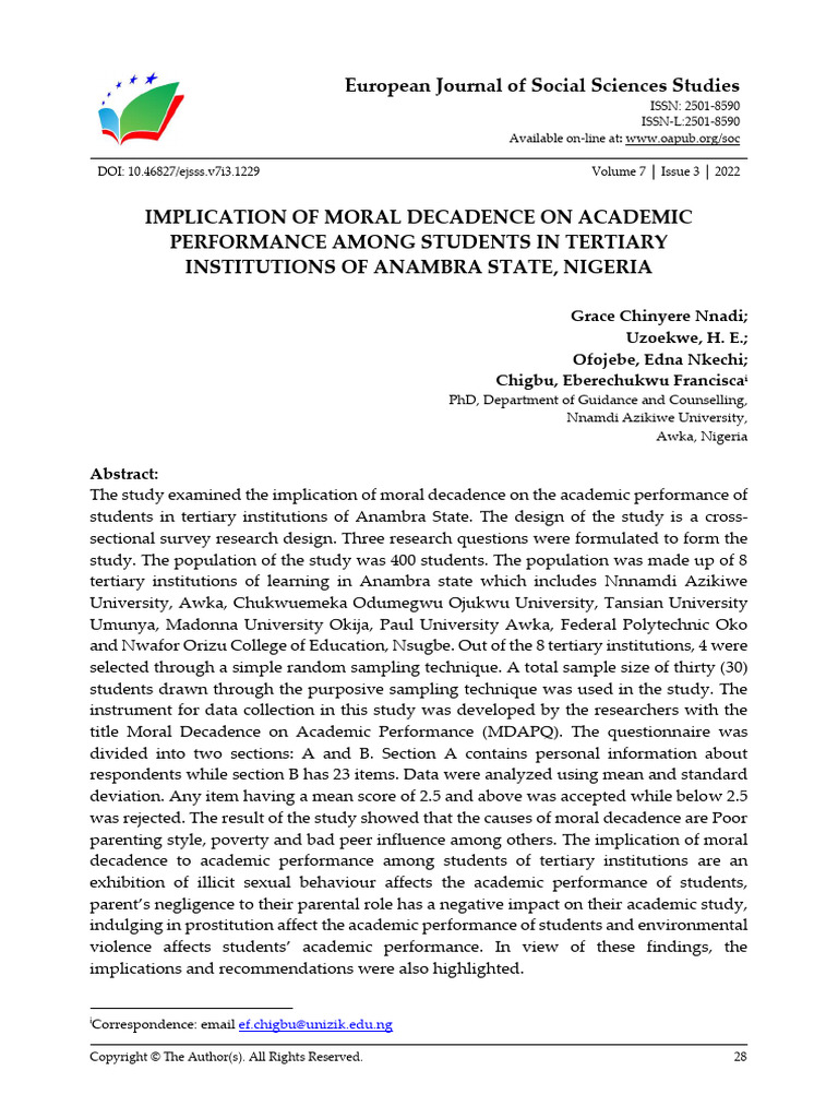 Implication of Moral Decadence On Academ | PDF | Creative Commons License