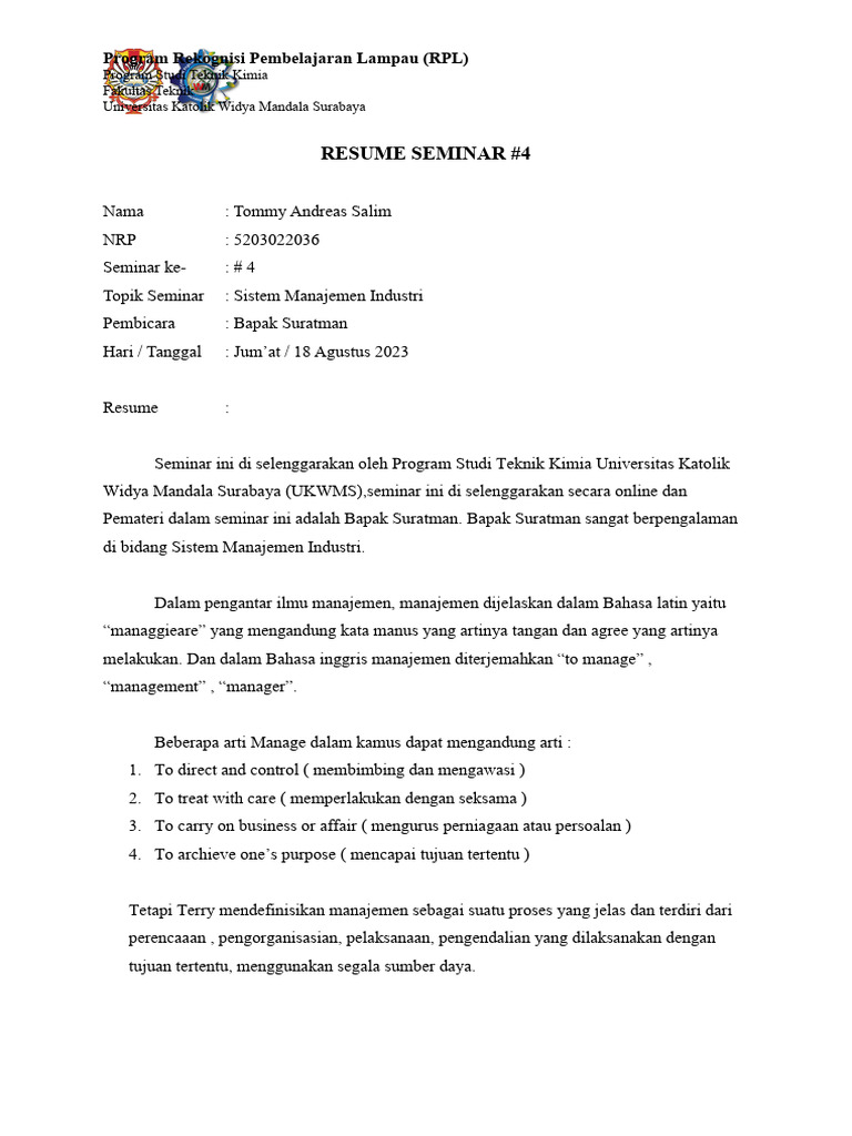 Template Resume Seminar 4 | PDF | Bisnis