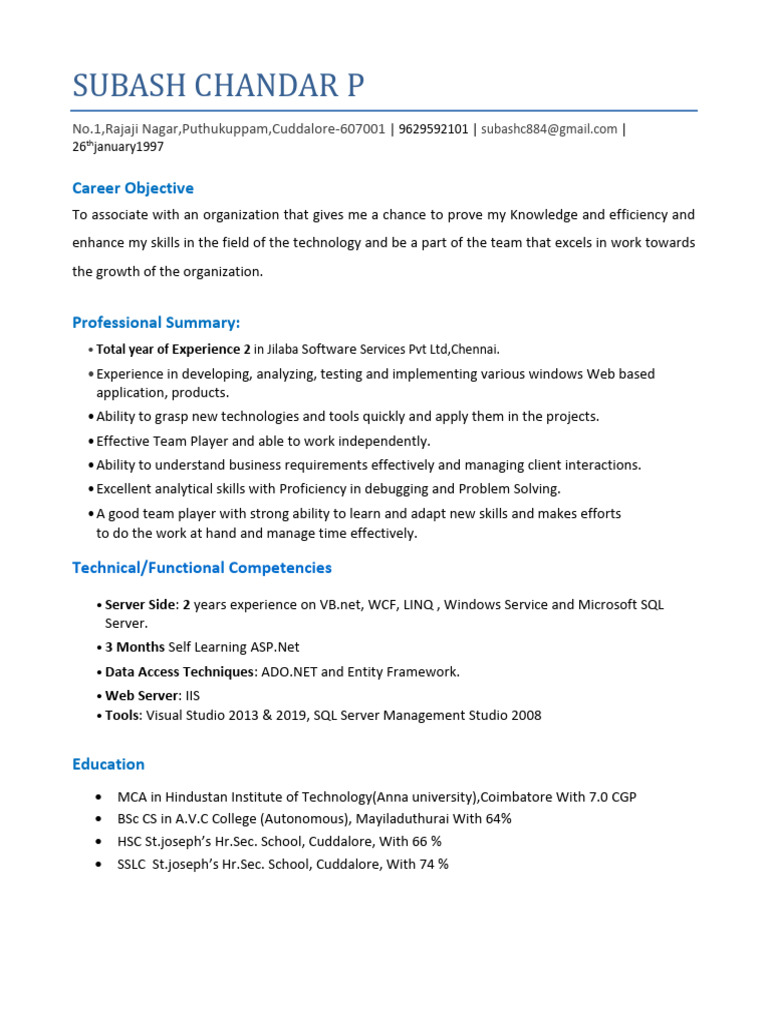 Subash Chandar P | Download Free PDF | Microsoft Sql Server | Computing