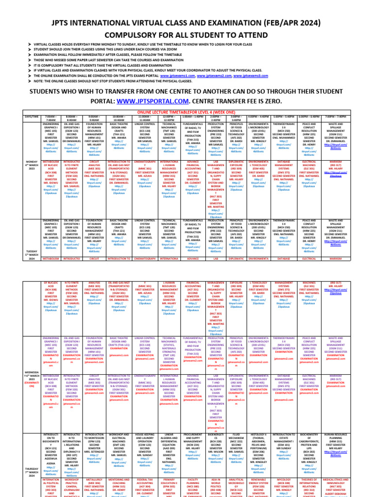 Restructured Feb-Mar 2024 Online Lecture Timetable | PDF