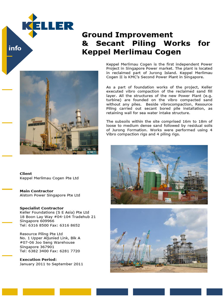 Ground Improvement & Secant Piling Works For Keppel Merlimau Cogen | PDF