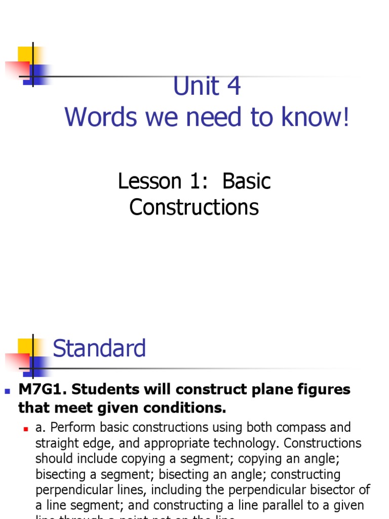 Unit 4 Words We Need To Know!: Lesson 1: Basic Constructions | PDF