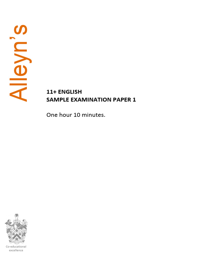 Alleyn S School 11 Plus English Sample Examination Paper 1 | PDF