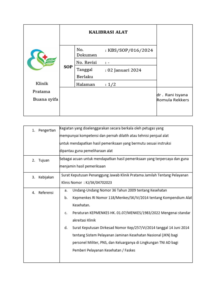 Sop Kalibrasi Alat | PDF