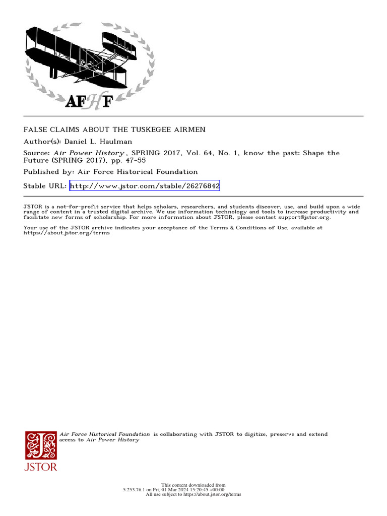 Haulman FALSECLAIMSTUSKEGEE 2017 | PDF | Flying Ace | Aviation