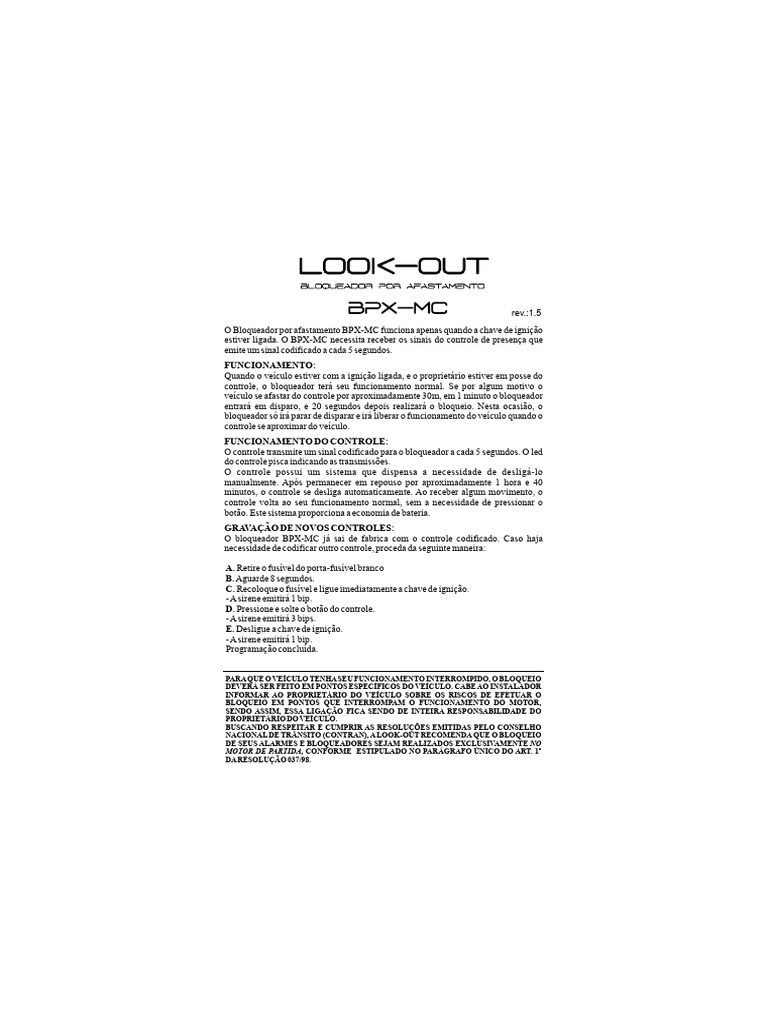 Instruções para Bloqueador BPX-MC | PDF | Carro